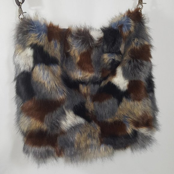 Inzi | Bags | Inzi Faux Fur Denim Shoulder Handbag | Poshmark